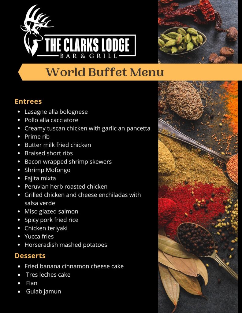 International Buffet Night! - The Clarks Lodge