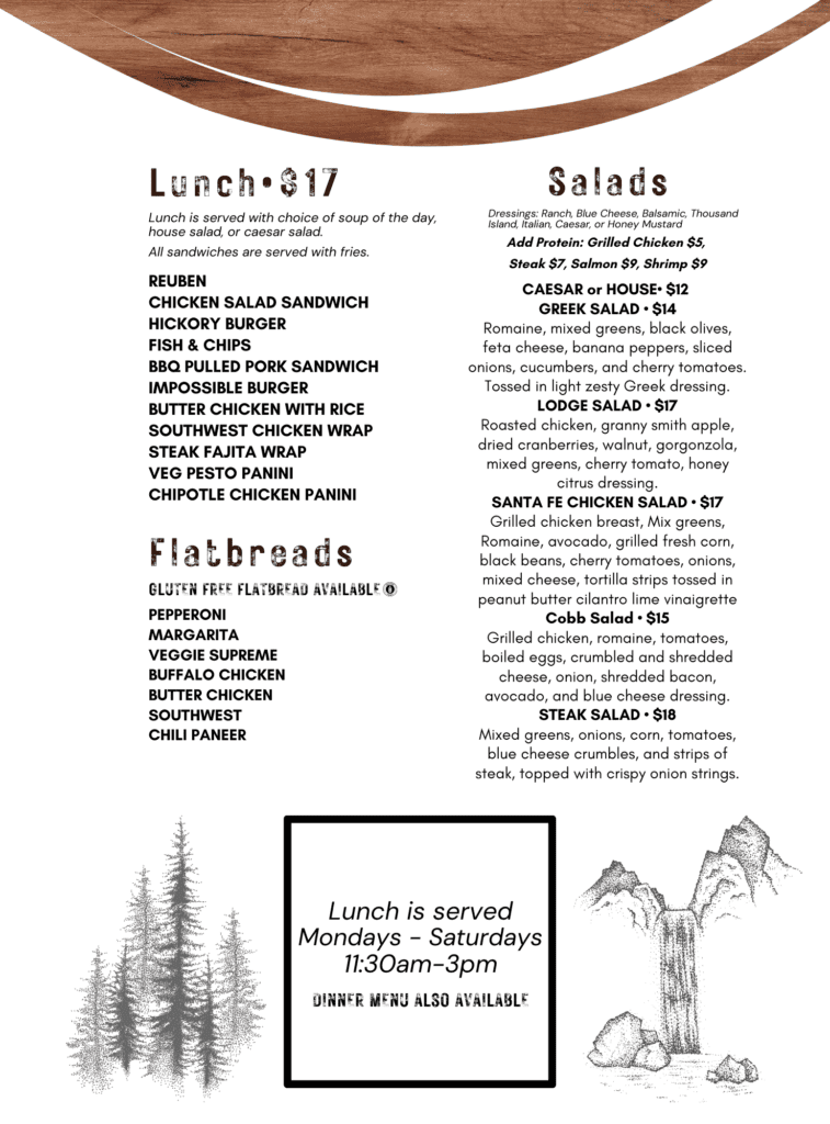 Menu - The Clarks Lodge