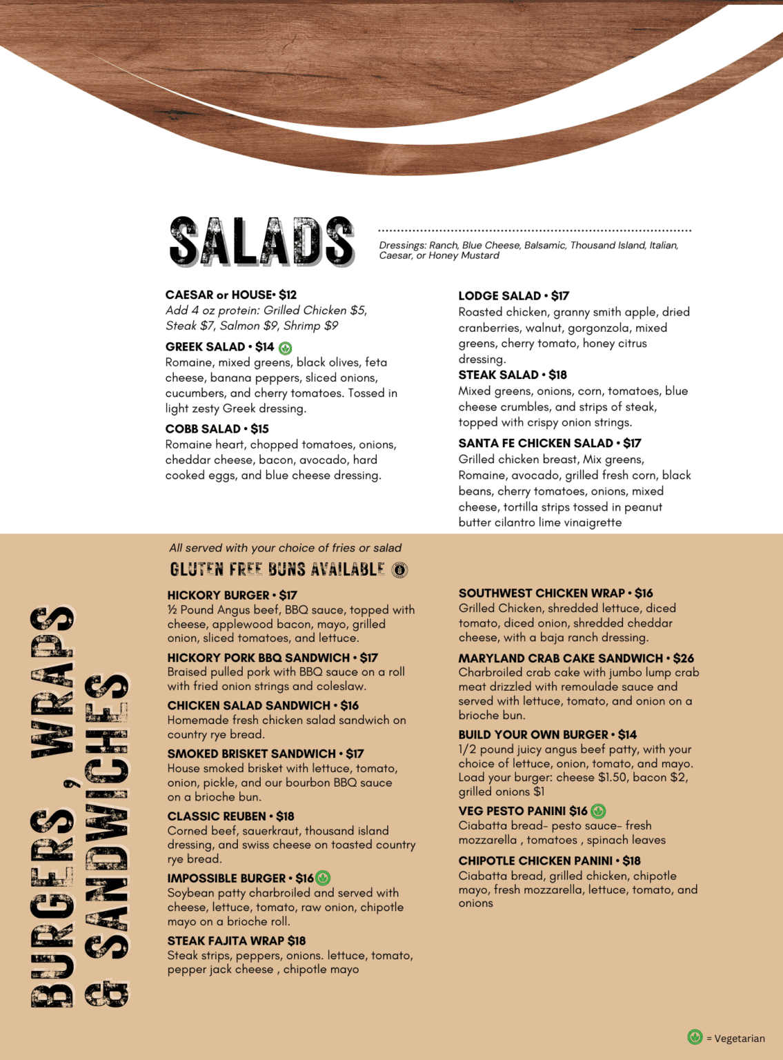 Menu - The Clarks Lodge